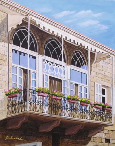 L 133 - Lebanese balcony - Jounieh : Acrylic on canvas - Georges Serhal